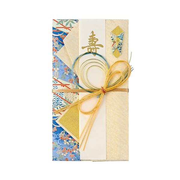 ブルー/H185×W100mm/キ-646B・Color:ブルーSize:H185×W100mmPatternName:単品・パッケージ個数:1・吉祥模様の鶴と松をデザインした友禅紙がおめでたい、伝統に添いながらも現代風にアレンジされた金封...