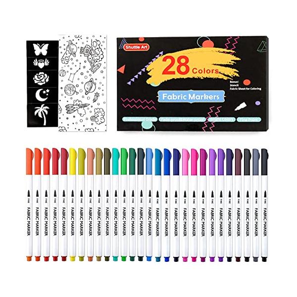布用カラーペンセット布描き28色カラーマーカーペンセットです。発色が鮮やかで、濃地や柄の布にも鮮やかに映えます。生地にひっかかることなく、スムーズに描きやすいです。ステンシル1枚とファブリックシート1枚がギフト付きです。DIY趣向の人、オリ...