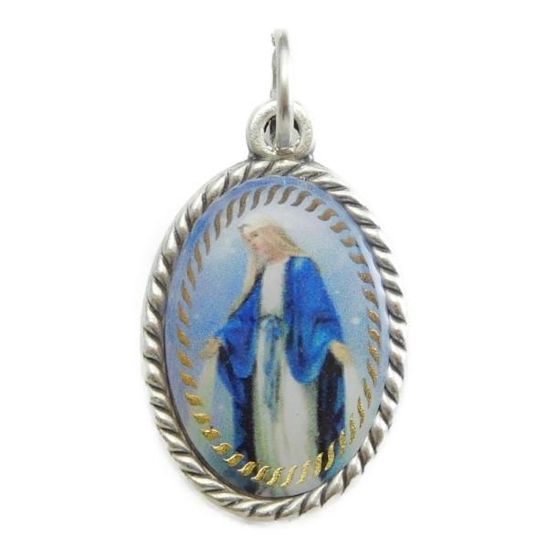 無原罪の聖母マリア様のメダイです。裏にはイタリア語でPray for us（私たちのためにお祈りください）と書かれています。製造国：イタリアカラー：シルバー、他素材：合金メタル、ロジウムメッキ、樹脂サイズ：縦約2.35(2.0)cm×横約1...