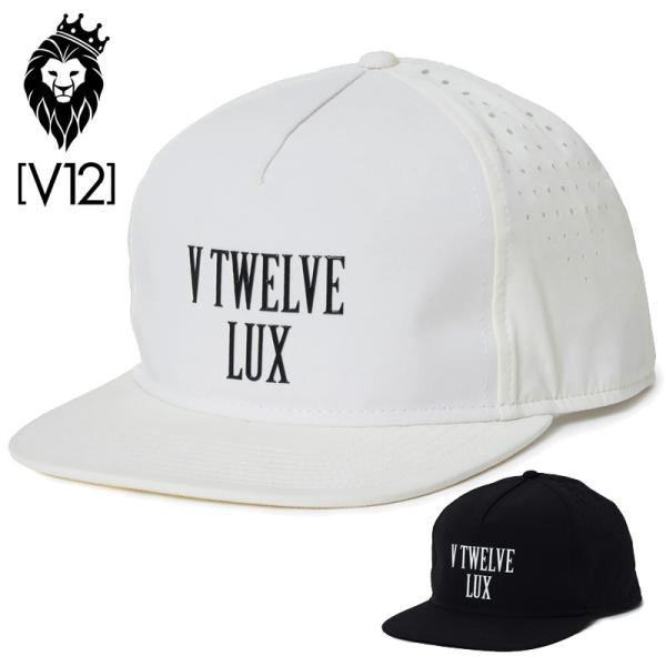 高級感がある「V TWELVE LUX」のスナップバックフラットキャップ。バック側は生地に小さな穴があけられていて、通気性に優れています。■素材本体：ナイロン97％、ポリウレタン3％■サイズフリーサイズ/調整可能(スナップバック)■特記事項...