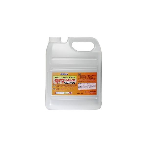 【商品名】ビッグサンクリーン【内容量】４Ｌ【成分】無機酸、フッ化水素アンモニウム【種類】酸性【希釈倍率】原液〜20倍【特徴】強力な酸の力で外壁の黒ズミもすっきり洗浄します。トイレに付着した頑固な尿石もスッキリ落とします。【用途】外壁（コンク...