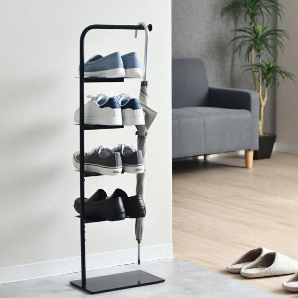商品説明特徴的でユニークなデザイン。かさばるブーツやスニーカー、ハイヒール等を省スペースかつ、魅せて収納。傘や靴べらも掛けられて機能的。サイズ 【本体】約幅31.5cm×奥行18cm×高さ96.5cm重量 約4.6kg耐荷重 約1kg/1段...