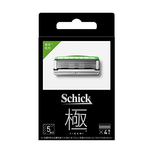 シック最上級モデル「極　KIWAMI」ハンドルの衝撃吸収機能によるシック史上最高の剃り心地剃り方にあわせて肌にかかる力を自動調整する衝撃吸収テクノロジー原産国：刃：アメリカ、シェービング剤：中国内容量：替刃４コ