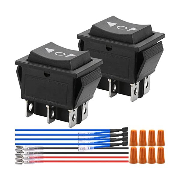 ?特徴: ロッカースイッチは瞬間的で、トグルを放すと中央のオフ位置に跳ね返ります。 スイッチを離すと、自動的にオフにリセットされます。?使いやすい: 赤いワイヤーを電源のプラス極に接続し、黒いワイヤーを電源のマイナス極に接続し、青いワイヤー...
