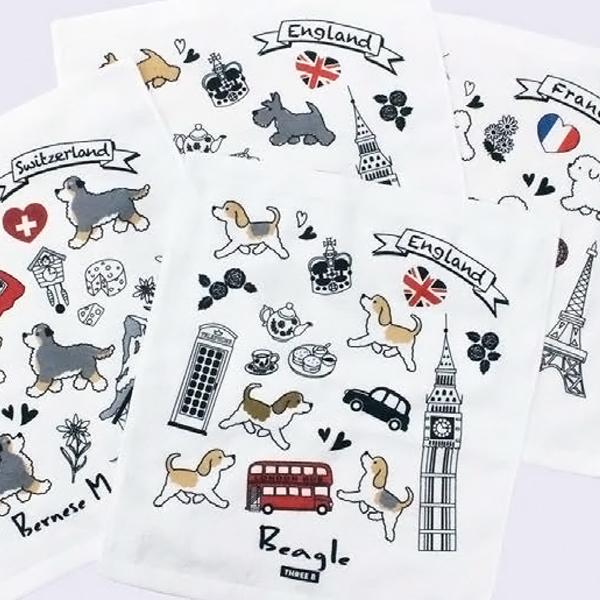 わんちゃんの幸せが、あなたの幸せになる場所。ペット雑貨のお店ThreeB。一緒に過ごす時間をもっと素敵にする、とっておきのアイテムを探しにきてください。タグがついた正真正銘の今治ハンドタオル♪ThreeBオリジナル【IN LOVE WITH...