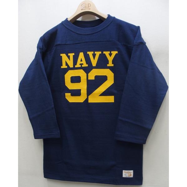 ●WAREHOUSE(ウエアハウス)[Lot.4063 3/4 Sleeve Football Tee/NAVY 92]★2025 Collection★7分袖フットボールTee。「吊り編み機より希少」といわれる旧式のローゲージ編み機で編ま...