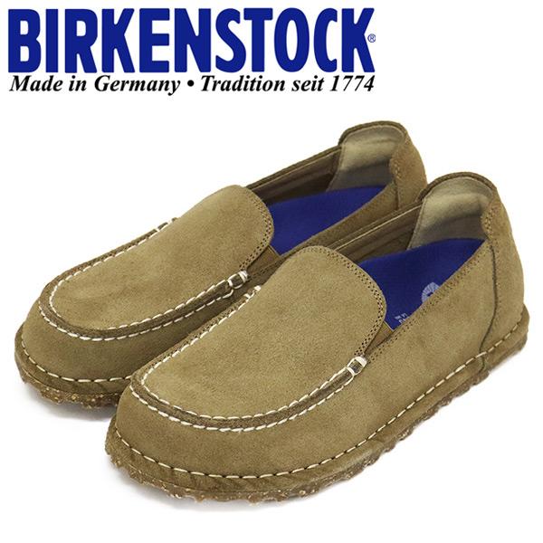正規取扱店 THREE WOOD足の形状を考慮したBIRKENSTOCKオリジナルDeep Blueフットベッド、取り外し可能アッパー：スエードレザーアウターソール：コルク混合天然ゴム製アウターソール詳細：ステッチでアクセントを効かせたモカ...