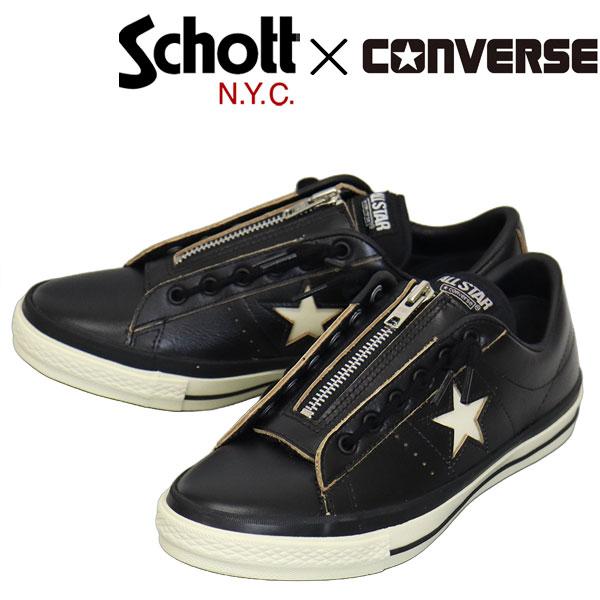 正規取扱店 THREE WOODワンスターをベースにした、アメリカの老舗レザーブランド「Schott」とのコラボレーションモデル第2弾。Schottのライダースジャケットの代名詞でもある通称「ワンスター」と、CONVERSEの「ワンスター」...