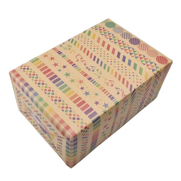 クラフト地にカラフルな幾何学模様。当店で一番大きい紙です。