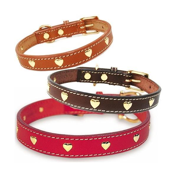 バーディ BIRDIE ハートメタルカラー(サイズ35)上質なオイルレザーにハートメタルを配した、ロングセラーの首輪です。上質な厚手のオイルレザーに、ゴールドのハートメタルでアクセントをつけました。オフホワイトのステッチが、しっとりと落ち着...