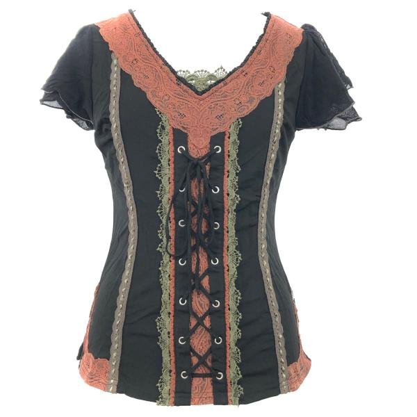 【ブランド名】OZZ ANGELO　オッズアンジェロ【メーカーサイズ】サイズ:表記なし※サイズはメーカーにより若干異なりますのでご注意下さい。【管理番号】240001186268【仕様】レースアップカットソー 半袖/フリル   【コンディシ...