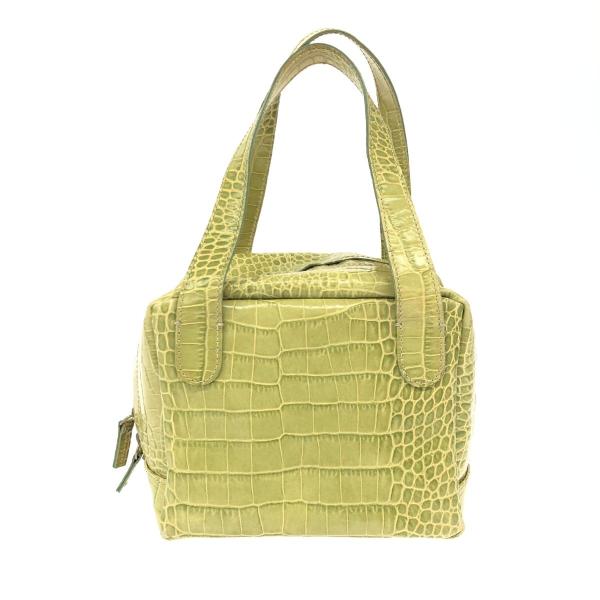 【ブランド】GUIA'S　グイアス【仕様】キューブ型 クロコ型押し レザー ライトグリーン【状態詳細】Aランク【外側】スレ有り【内側】汚れ有リ【管理番号】240001186568