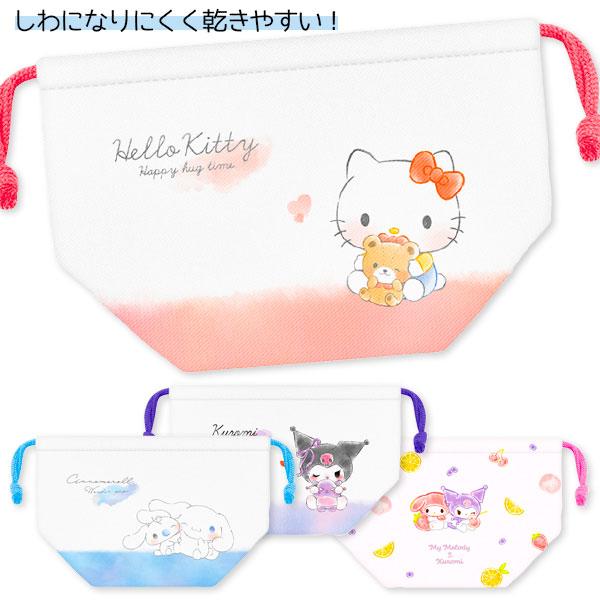 【商品詳細】サンリオキャラクターがかわいくデザインされたランチ巾着です。皺になりにくく乾きやすい素材を使用しているので、お手入れも簡単で衛生的にお使いいただけます。【商品サイズ】約17×14×13cm【主な仕様】1枚1セット｜個包装｜材質：...