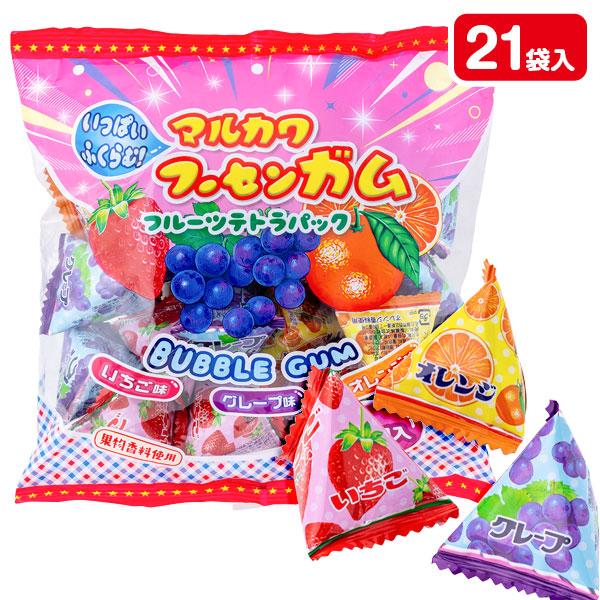 【商品詳細】3種の味が楽しめる！個包装のフルーツガム詰め合わせで、イベントや配布にもぴったり！【商品サイズ】約21.5×21×6cm【主な仕様】1組1セット｜内容量：21個入｜(1個4粒入)｜総重量：約126g｜フーセンガム｜3種詰合わせ(...