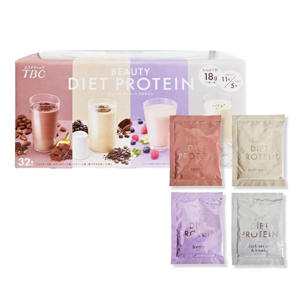 TBC ビューティダイエットプロテイン【 4種 16食 】アソートセットです。手軽に美しくダイエット、1食おきかえプロテインシェイク。イソフラボンを含むソイプロテイン配合。不足しがちな栄養素を種類豊富に配合。●ビタミン11種（ビタミンA、ビ...