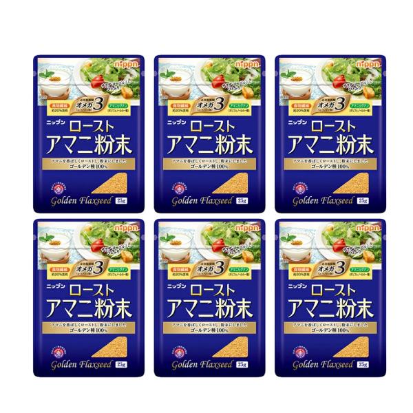 ニップン ローストアマニ粉末 25g【 6個 】セットです。今話題のn-3系脂肪酸を豊富に含むアマニ。ニップンのローストアマニ粒は、ニュージーランド産のゴールデン種のアマニを、香ばしくローストしたもので、n-3系脂肪酸の1つであるα-リノレ...