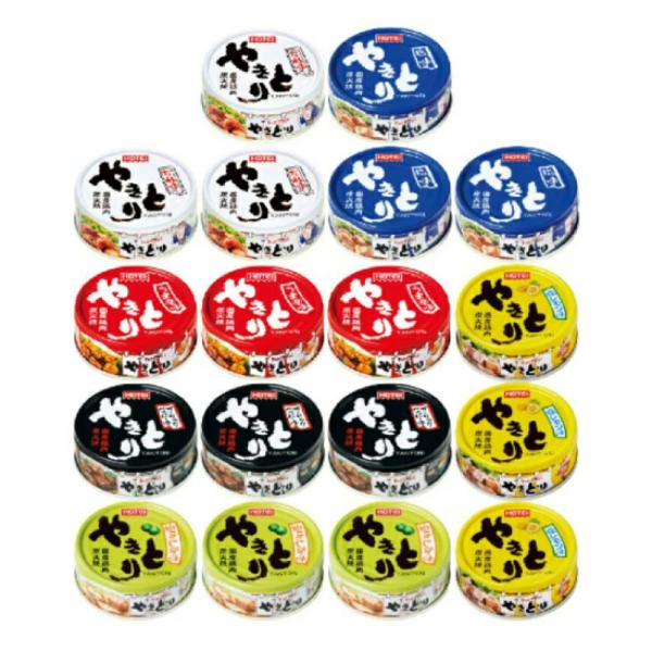 ホテイ やきとり缶詰 【 6種 18缶 】 セットです。お夕飯のおかずを手軽に、もう少し増やしたい時など、便利にお使い下さい。いずれも缶切りの不要なイージーオープンタイプですので、急な入り用時にもそのまま手で開缶していただけます。【 セット...