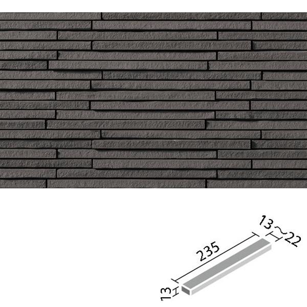 石を積んだ印象に仕上がるタイルです。太陽の下で部分的に光る釉薬と、厚み差で生まれる影のコントラストが絶妙です。