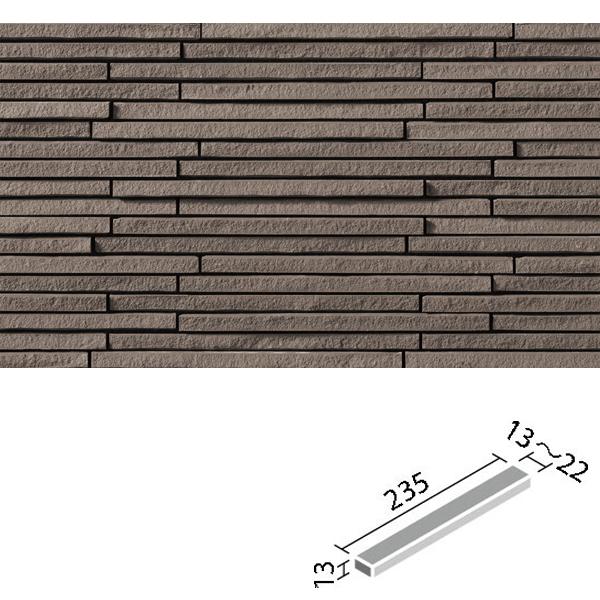 石を積んだ印象に仕上がるタイルです。太陽の下で部分的に光る釉薬と、厚み差で生まれる影のコントラストが絶妙です。