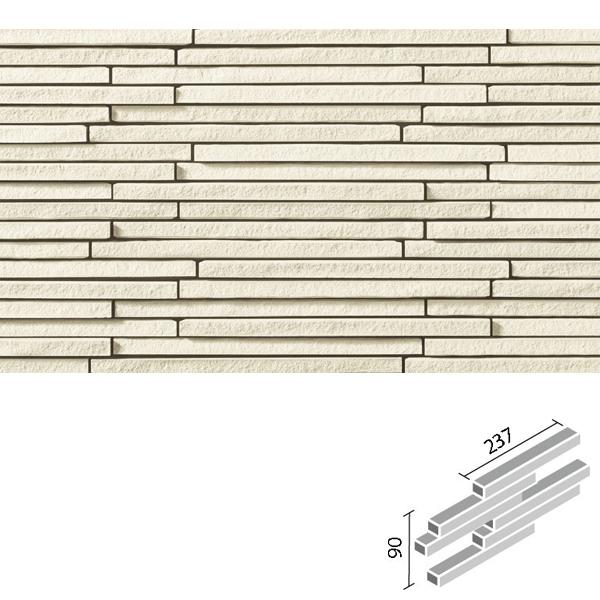 石を積んだ印象に仕上がるタイルです。太陽の下で部分的に光る釉薬と、厚み差で生まれる影のコントラストが絶妙です。