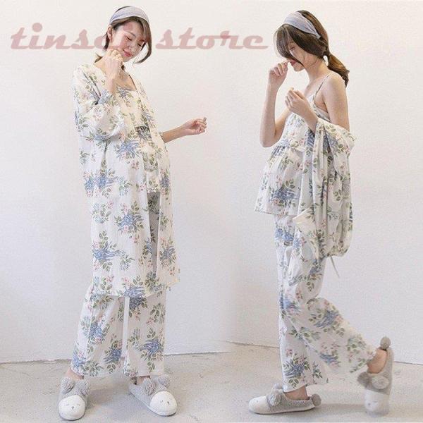 1【素材】：綿【カラー】：ホワイト、ブルー【サイズ】：（約）七分袖ガウン：*着丈：99cm(M)100cm(L)101cm(XL)102cm(2XL) *袖丈：56cm(M)56cm(L)56cm(XL)56cm(2XL) キャミ：*着丈：...