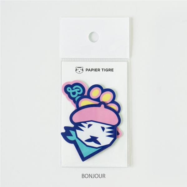 PAPIER TIGREの遊び心あふれるデザインのステッカー3枚セット。3デザイン各1枚入りで、「BONJOUR」と「GRRR」の2種類展開。スマホケースやノートなど、身の回りのアイテムに貼って楽しめます。ブランド：パピエ ティグルサイズ：...
