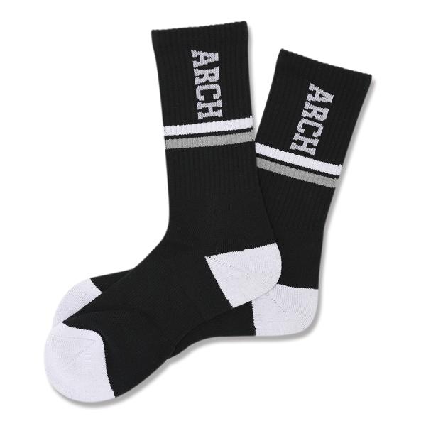 2足までネコポス可■Details■・カラー：ブラック/ホワイト・ラインカラー：ホワイト、グレー・素材：コットン、アクリル、ナイロン、ポリエステル"「ARCH」ロゴを縦に配置し、2色のラインカラーをアクセントにしたミッドクルーソックス。耐久...