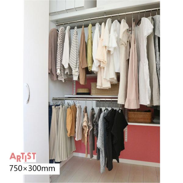 SA-ESCS7530SET  クローゼットセット750×300mmクローゼットのハンガーパイプ下に2段目のハンガーパイプを設置。スペースの有効活用になります。[セット内容]SA-ESR750 レール　：１SA-ESS700 スリット　：2...