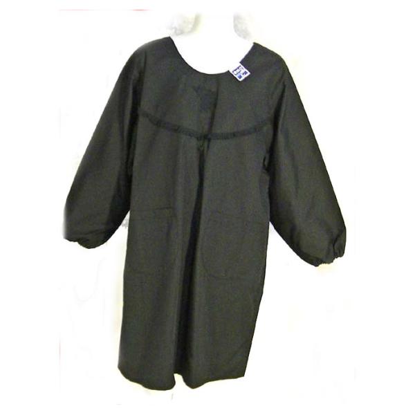 ★在庫処分■形態安定加工　イージーアイロン フォーマル かっぽう着 割烹着　Ｌサイズ ブラック2319-07結婚祝いにオススメ。レースを使った真っ黒のかっぽう着です。　弧を描いている色が濃くなっている部分がレースです。写真は明るめに撮ってい...