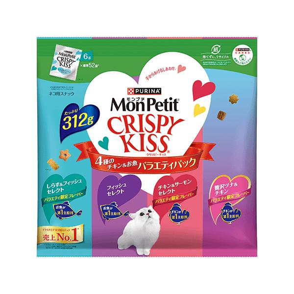 【商品説明】　１袋に４つのおいしさ！グルメなネコちゃんも満足する大袋バラエティパック！お魚やお肉を第１主原料に使用した、香り広がるクリスピーなおやつ。【保証成分】　しらす＆フィッシュセレクト、フィッシュセレクト、チキン＆サーモンセレクト〜た...