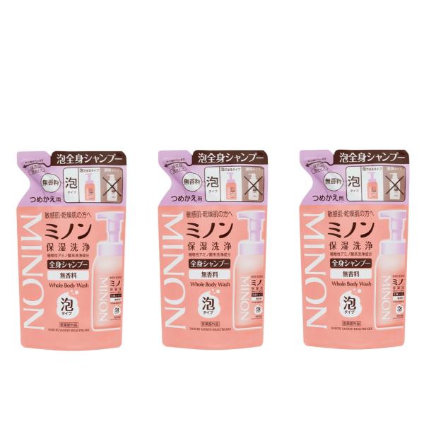 【商品説明】　ミノン全身シャンプーは植物性アミノ酸系洗浄成分を配合。　うるおいを残して洗う保湿洗浄で、髪も顔もからだも全身洗える全身洗浄料。　皮膚の清浄、にきび・かみそりまけ及び肌あれを防ぐ。　毛髪・頭皮を清浄にする。ふけ・かゆみを防ぐ。　...