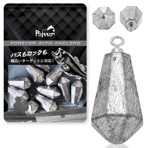 ・8面型 鉛製 フリーリグ フリリグシンカー・8面型でカバー貫通力が向上、転がりの抑制・直リグ、ジカリグ、ゼロダン、リーダーレスダウンショットシンカー。呼び方は色々、使い方はあなた次第・豊富な全6バリエーション・ブラックバスやロックフィッシュに