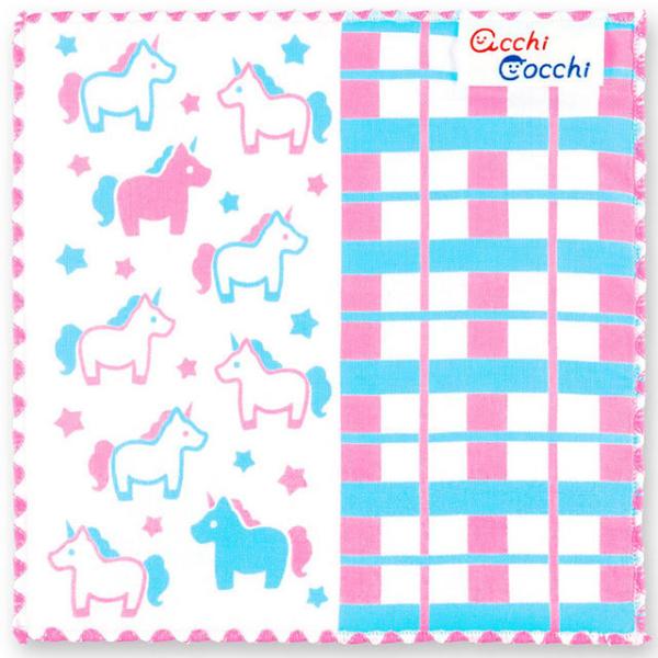 ■ 商品名 子供ハンカチ acchi cocchi ユニコーン ■ サイズ  約15×15cm■ 材　質　表：手ぬぐい生地/綿100%　裏：タオル/綿100%    製造：日本製 ※こちらの商品は捺染（プリント）です。 汗を流して走ったり、...