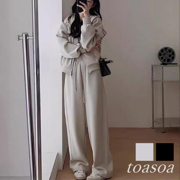 カジュアル感たっぷりのデザインでスポーティーコーデにぴったりなパーカーとロングパンツの2点セット。人気のフード付き。これだけでコーデが完成するのでさっと着られて楽ちん。伸縮性があり動きやすくデイリーに使えるのが魅力です。トップスはベーシック...