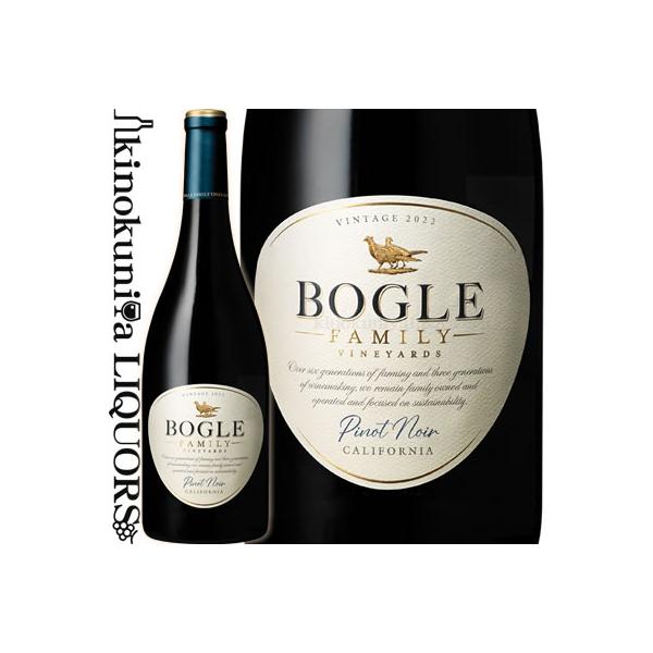 BOGLE Pinot Noirボーグル　ピノ・ノワール色：赤ワイン味わい：ミディアムボディヴィンテージ：品名に記載産地：アメリカ カリフォルニア州品種：ピノ・ノワールALC度数：14.5%飲み頃温度：14〜16℃熟した赤いチェリーとラズベ...