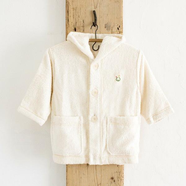 〇色 きなり〇サイズ 50-90cm〇着丈：46cm　身幅：40cm　袖丈：26cm〇素材 オーガニックコットン〇ボタン：タグアナッツ〇生産国 日本