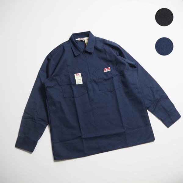 BEN DAVIS / ベンデイビスのワークシャツ「LONG SLEEVE SOLID 1/2 ZIP SHIRT」。コットン/ポリ混紡のタフなツイル生地で一般的なポプリンよりやや厚め、オックスフォードぐらいの生地厚。ワークウェアらしく着始...