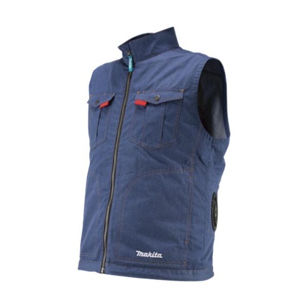 綿・ポリエステル混紡デニム調のカジュアルベストデニム調のカジュアルデザインでガーデニングやアウトドアにもオススメ。綿・ポリエステル混紡生地を採用。さらなる快適性を実現する涼しさと着心地風量約40％アップ※通気口メッシュ＆ 襟周りの寸法拡大に...