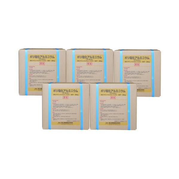 【商品名】ポリ塩化アルミニウム（PAC）【内容量】20kg×5本【発売元】深江商事株式会社【化学式】 [Al2(OH)nCl6-n]m【化学名】 ポリ塩化アルミニウム(Poly Aluminum Chioride) 【一般名】 ポリ塩化アル...