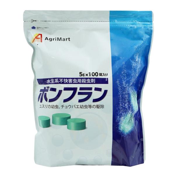 【商品名】ボンフラン【内容量】5g錠×100錠【有効成分】ジノテフラン　60mg（1錠中）【材　形】発泡錠剤【用　途】ユスリカ幼虫、チョウバエの幼虫駆除【発売元】株式会社イーライフ【商品特長】◆ネオニコチノイド系殺虫剤ジノテフランの発泡錠剤...