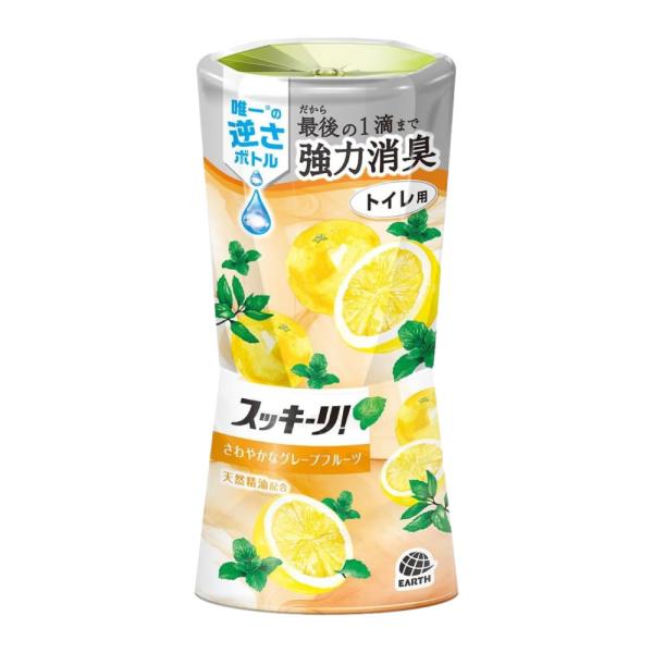 【商品名】スッキーリ！ トイレ用 さわやかなグレープフルーツ【内容量】400ml【生産国・生産地域】日本【成　分】香料（天然精油配合）、非イオン界面活性剤、植物抽出物（植物系消臭剤）、イオン系消臭剤、強力デオドライズパウダー（無機系消臭剤）...