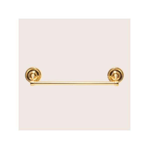 金色の光沢がエレガントなタオルバーです。フェイスタオルを掛けるのにちょうどいい36cmタイプのゴーリキアイランドのタオルバーです。同デザインで、クロームメッキ仕上げ、アンティーク仕上げ、古色仕上げ、古白色仕上げの５色があります。■サイズ　　...