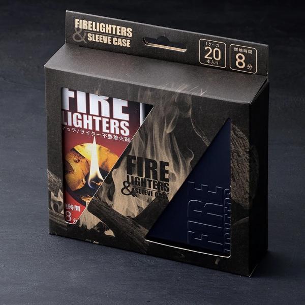 FIRE LIGHTERS スリーブケース + 着火剤付きセット となります。FIRELIGHTERS ケースはステンレス製でパッケージ潰れを防ぐことができます。FIRELIGHTERS 着火剤 の切離し機能付きです。