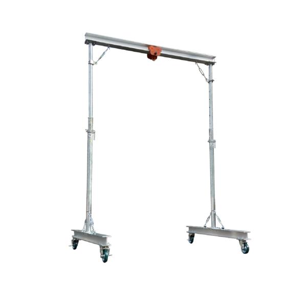 ■特長・軽量で持ち運び、移動が容易です。組み立て、解体が簡単です。梁とベースはアルミを使用して鉄の約1/3の重さコンパクトに収納でワゴン車でも運搬可能です。クレーン設備のない作業現場に最適です。屋上・屋内・屋外・トンネル内作業に便利です。プ...