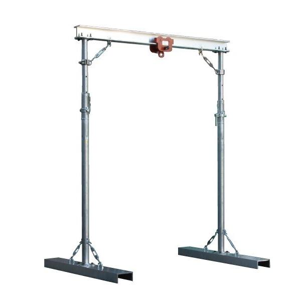 商品名：アルミ門型クレーン軽量組立式400KG W2000　日本製品番：TMC-3-2027重量：51.4kg（本体のみトロリー除く）・プレーントロリー標準付属大きさ：幅2000ｍｍ　奥行1250mm　高さ1690〜2750ｍｍ　高さ微調整...