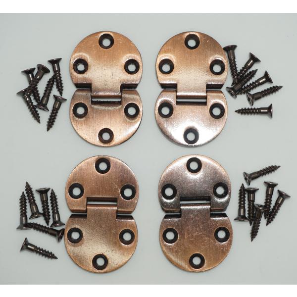 ドロップ丁番（ライティングデスク丁番）ＧＢメッキ（茶ブロンズ）亜鉛ダイカスト製　ビス穴径が３．４ミリと大きいので、３．１ミリ径の木ネジ入ります。（２．７ミリ径の木ネジでネジ穴が緩くなった交換用によいかも。）丁番　　４個 ビス皿木ネジ　３．１...