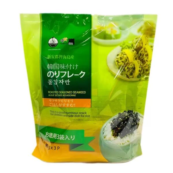 80g x 3袋サクサク食感の海苔フレーク香ばしいごまの香りと控えめな塩味ご飯にも、色々な料理とも相性抜群ジッパー付きスタンディングパック韓国味付けのりフレーク 80g 3袋 567749 お徳用 送料無料 コストコ 韓国海苔 イェマッ食品...