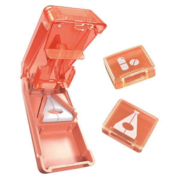 ◎隠し刃の安全設計により、使用中に誤って刃の表面に触れても怪我をしにくい設計です。◎錠剤をセットする部分には、専用の滑り止めシート（7種類）をご用意しました。（薬の大きさや形に合わせて、シートを交換してお使いください）◎薬をカットした時に出...