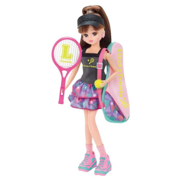 テニスウェアと、サンバイザー、テニスラケット、ラケットケース、ボールなどの小物がついたドレスセットです。商品内容 ドレス(1)、サンバイザー(1)、ラケット(1)、ラケットケース(1)、ボール(1)、くつした(1)、クツ(1)※人形は別売で...