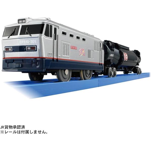 ＥＦ５１０レッドサンダーの九州地区向けに運行をしているシルバー仕様がプラレールに登場！ 車体色はシルバーをベースにしつつ、従来のＥＦ５１０形の愛称「ＥＣＯ−ＰＯＷＥＲ　レッドサンダー」を継承したデザインです。２両目には約２０ｃｍの長いタンク...